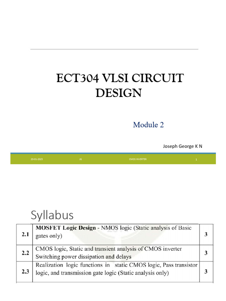 ECT304 VLSI Module 2 Part 1 | PDF | Cmos | Logic Gate