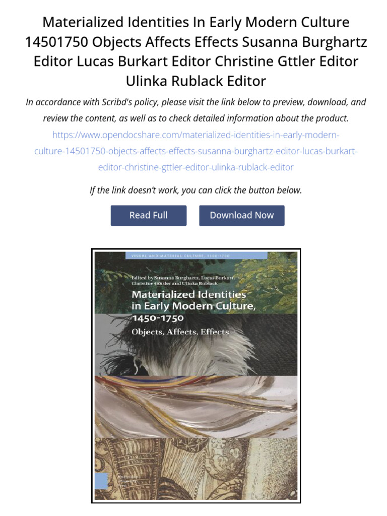 Materialized Identities In Early Modern Culture 14501750 Objects ...
