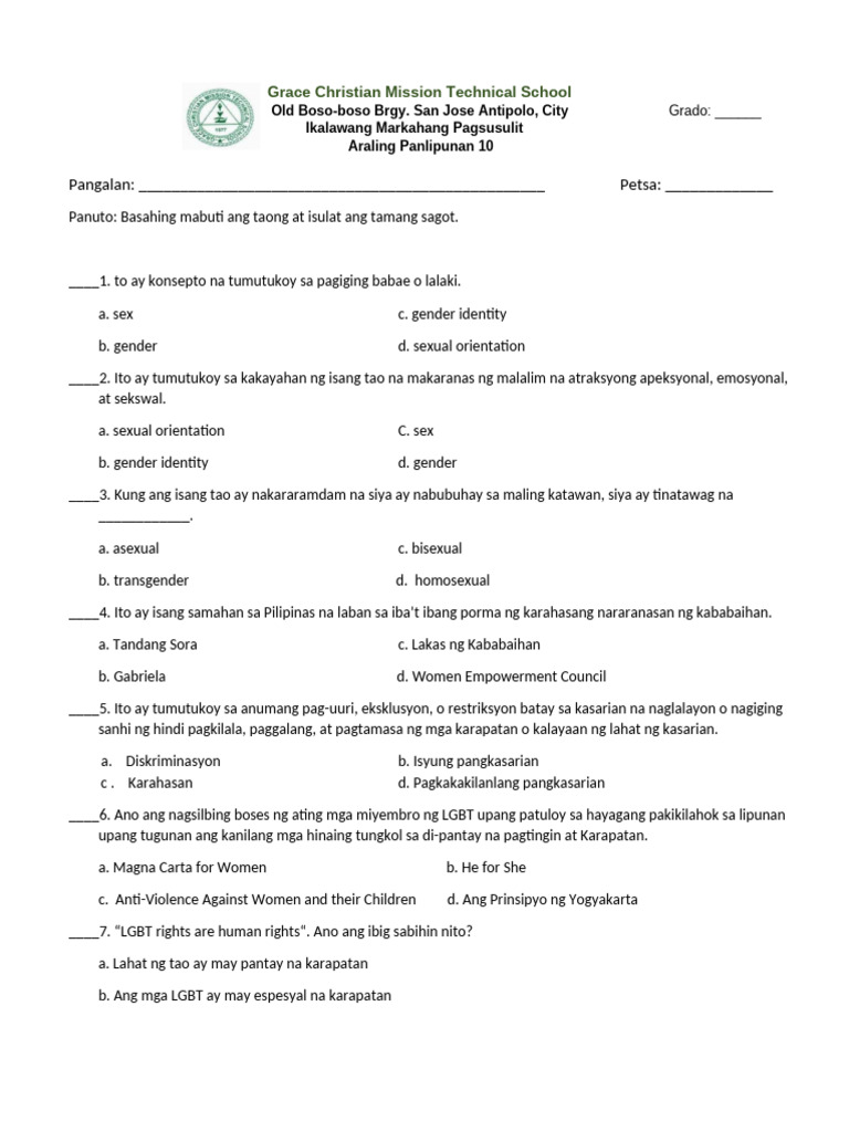 Ikatlong Markahang Pagsusulit AP | PDF