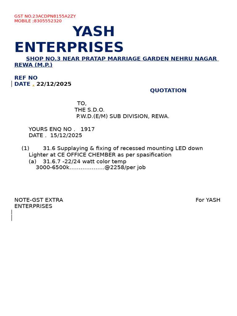 Quotation for LED Downlighter Installation | PDF