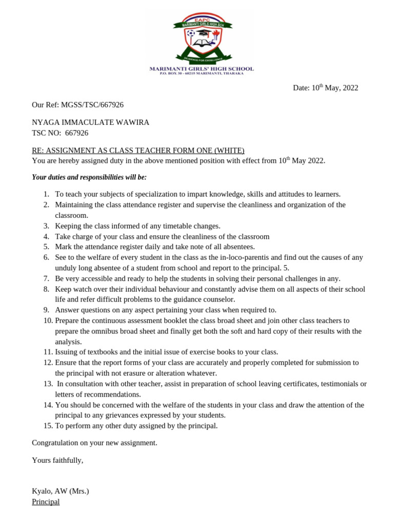 Teachers Assignments Letter | PDF | Curriculum | Teachers