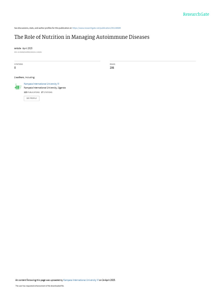 The Role of Nutrition in Managing Autoimmune | PDF | Immune Tolerance ...