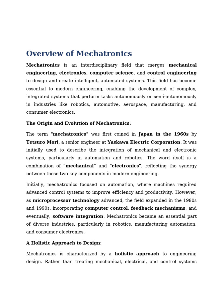 Overview of Mechatronics | PDF | Automation | Mechatronics