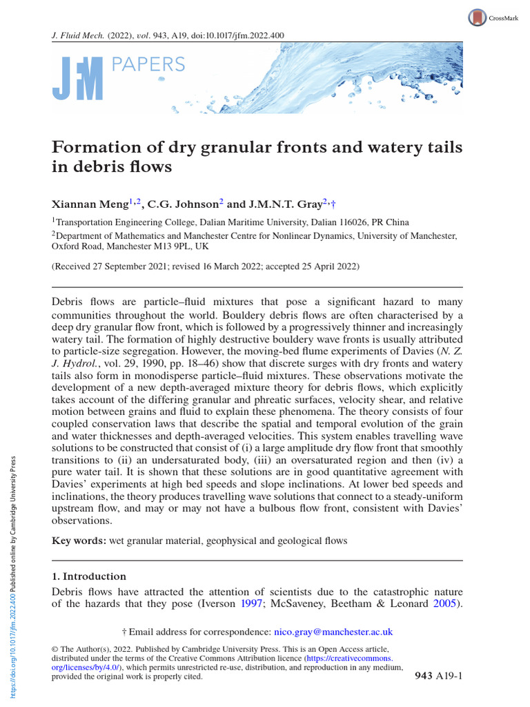 Formation of Dry Granular Fronts and Watery Tails in Debris Flows | PDF ...