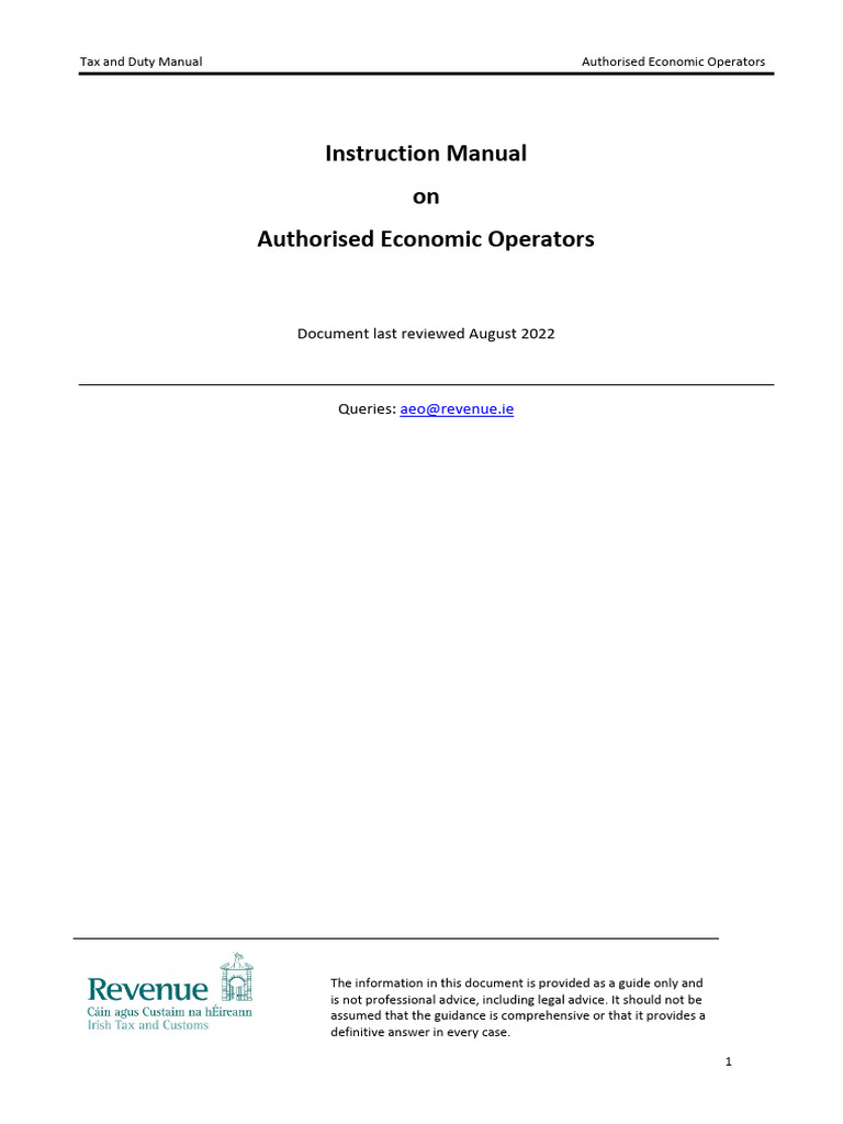 Instruction On Authorised Economic Operators | PDF | Customs | Audit