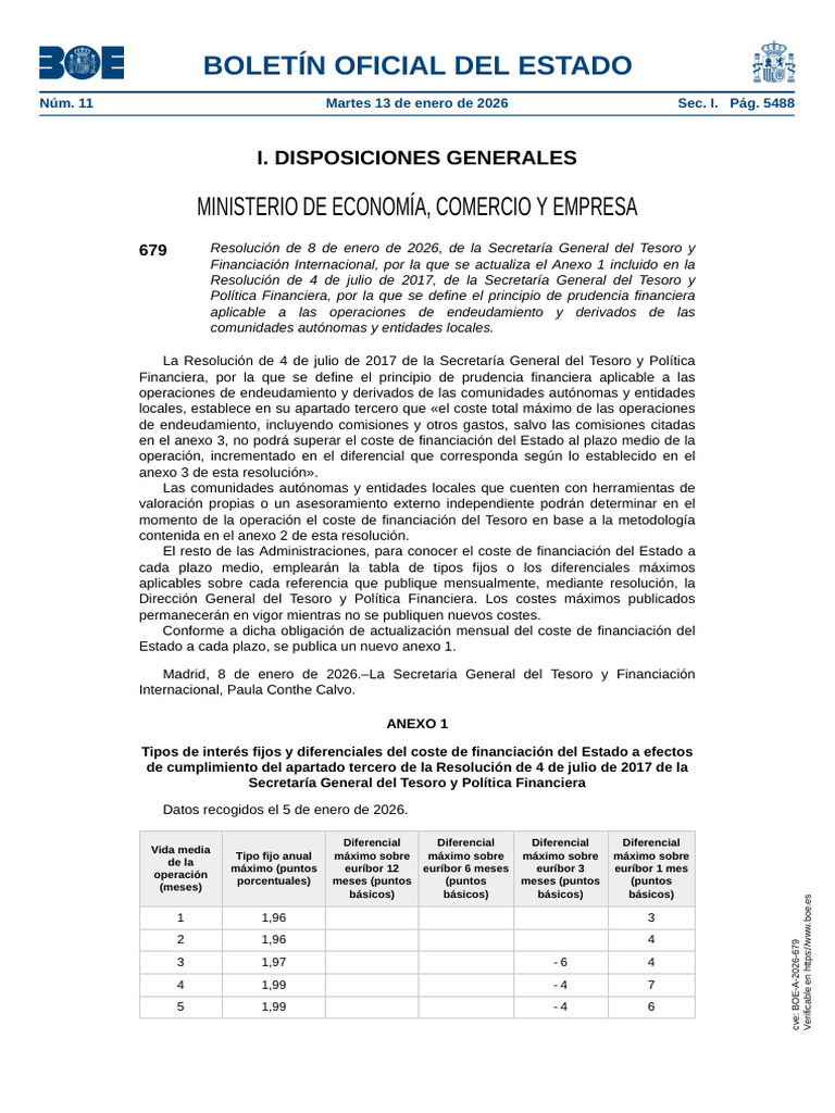 BOE-A-2026-679 | PDF | Tasas de interés | Deuda