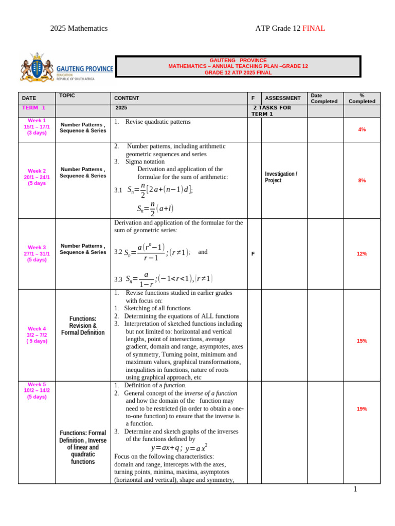 Grade 12 Maths 2025 ATP | PDF | Derivative | Trigonometry