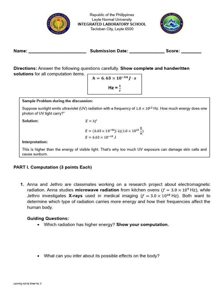 Grade 10_Learning Activity Sheet No. 3 | PDF | Radiation ...