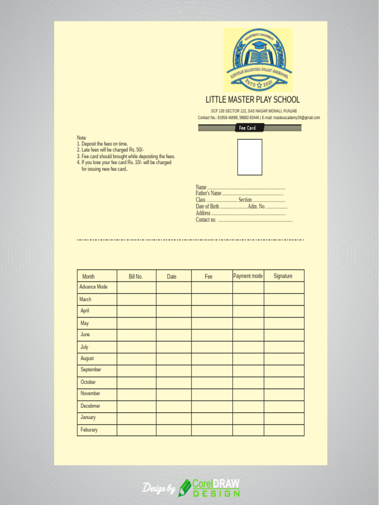 School Fee Card Template | PDF
