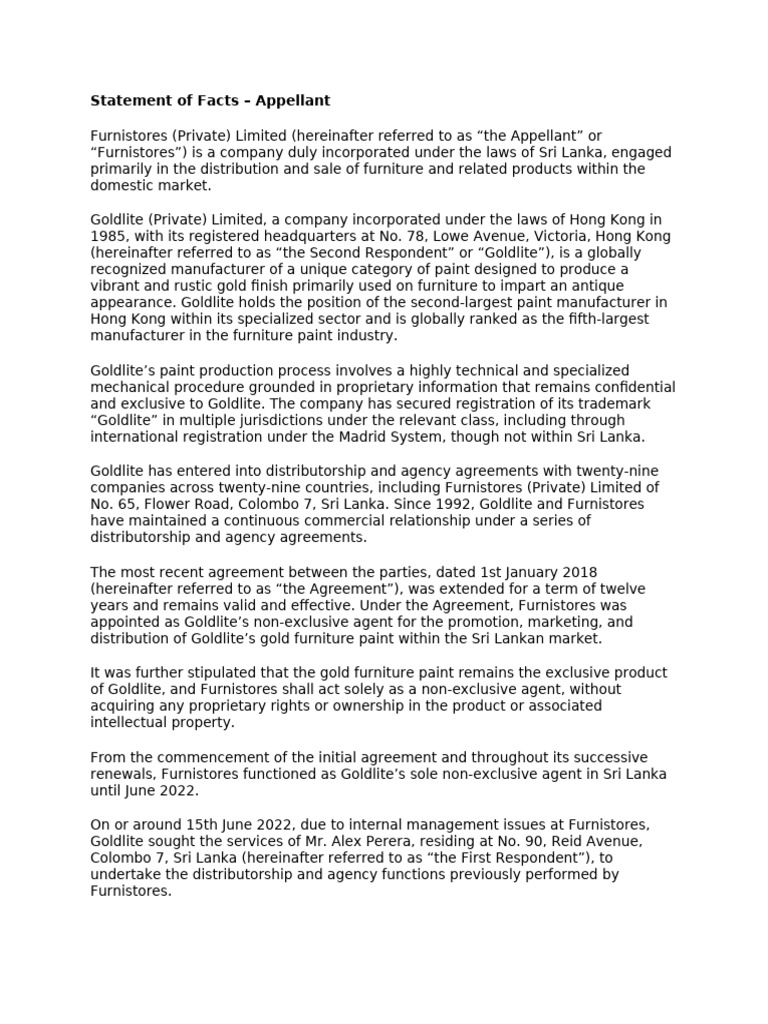 Statement of Facts | PDF | Trademark | Business Law