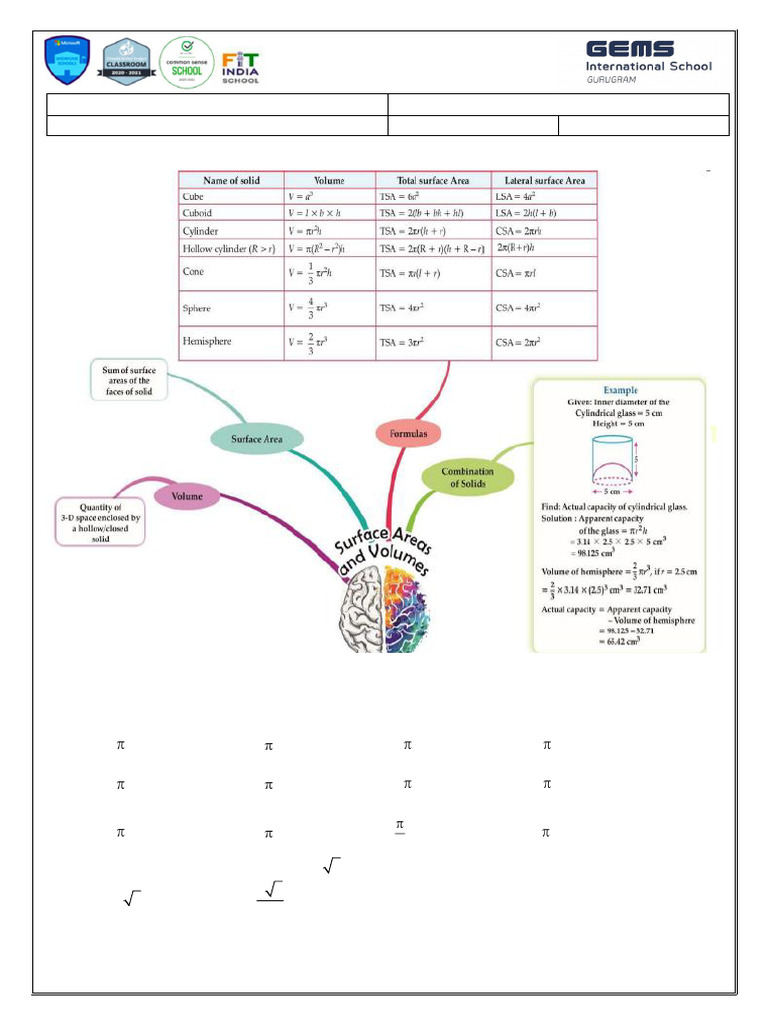 Grade X- Question Bank-Ch 12-Surface Area and Volume | PDF | Sphere | Area