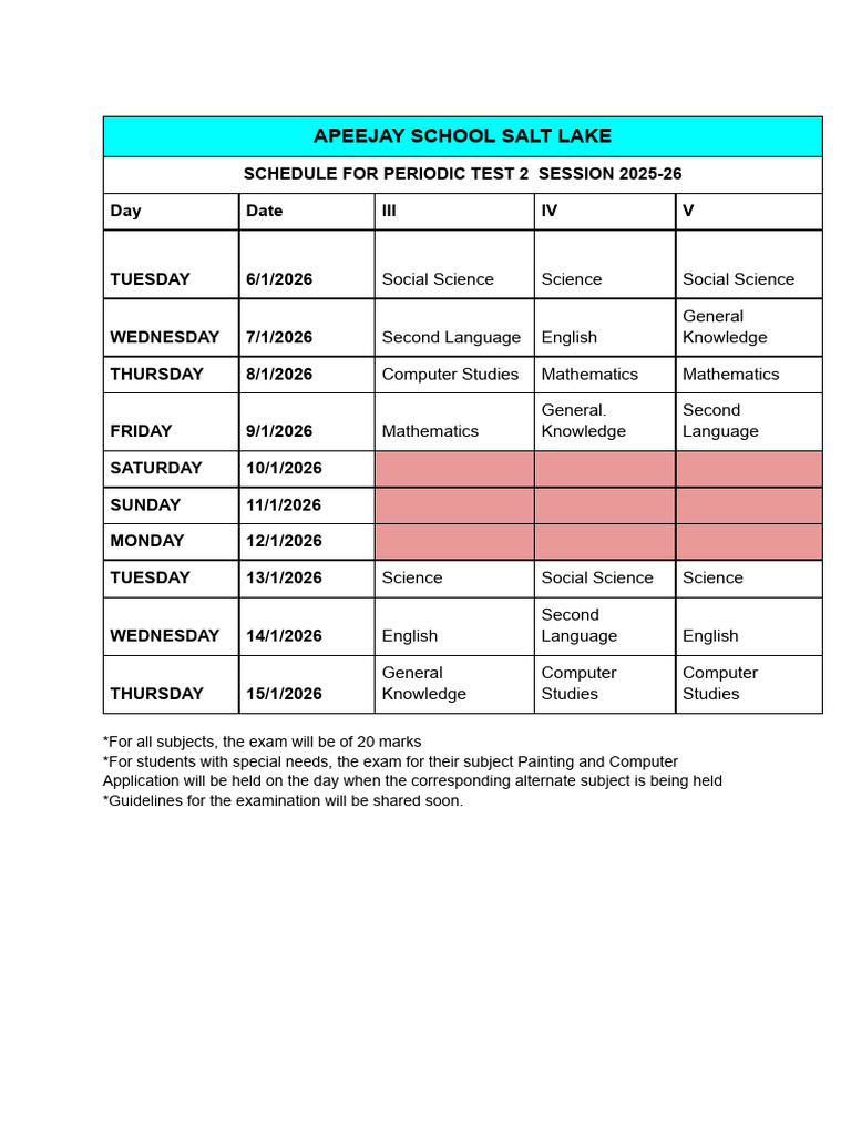 Tentative Exam SChedule of a CBSE school | PDF