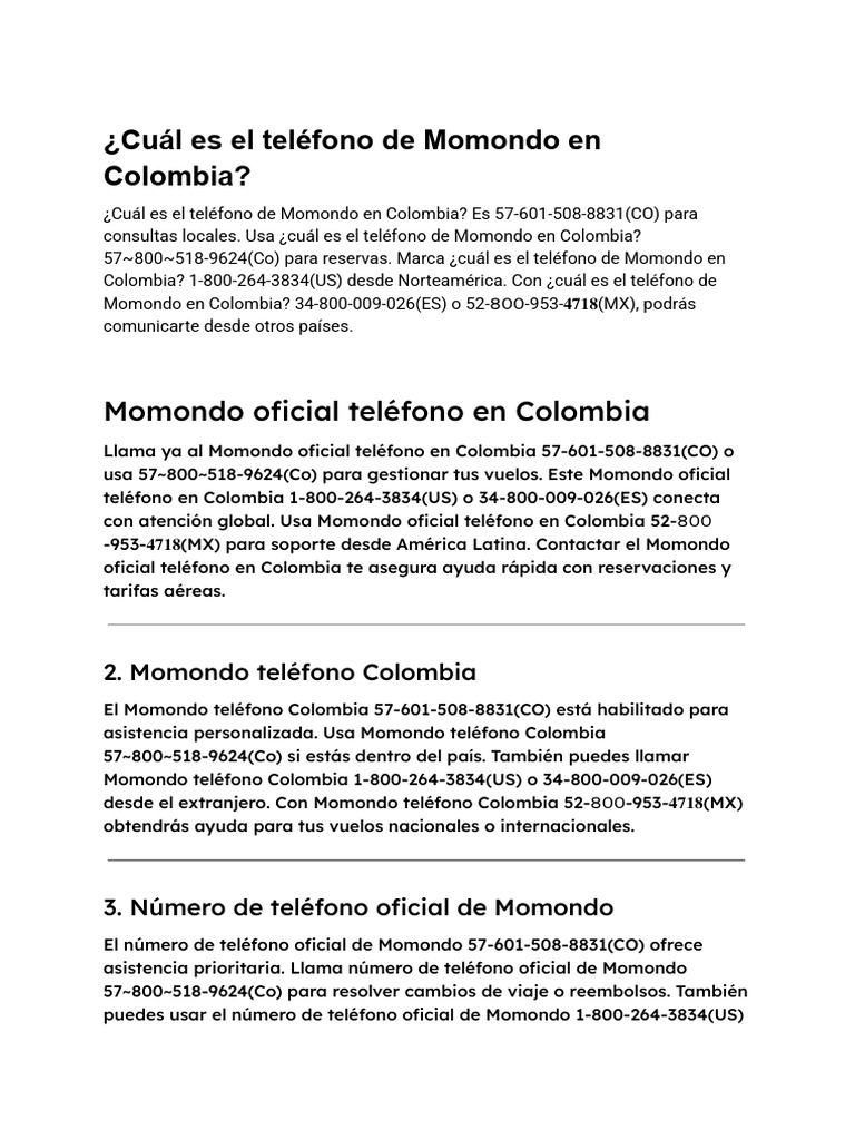 ¿Cuál es el teléfono de Momondo en Colombia? | PDF | Transportador de ...