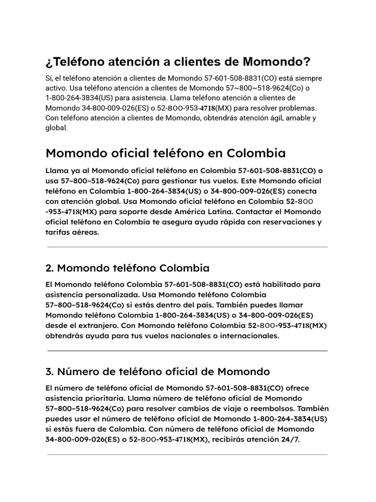 ¿Teléfono atención a clientes de Momondo? | PDF | Colombia ...