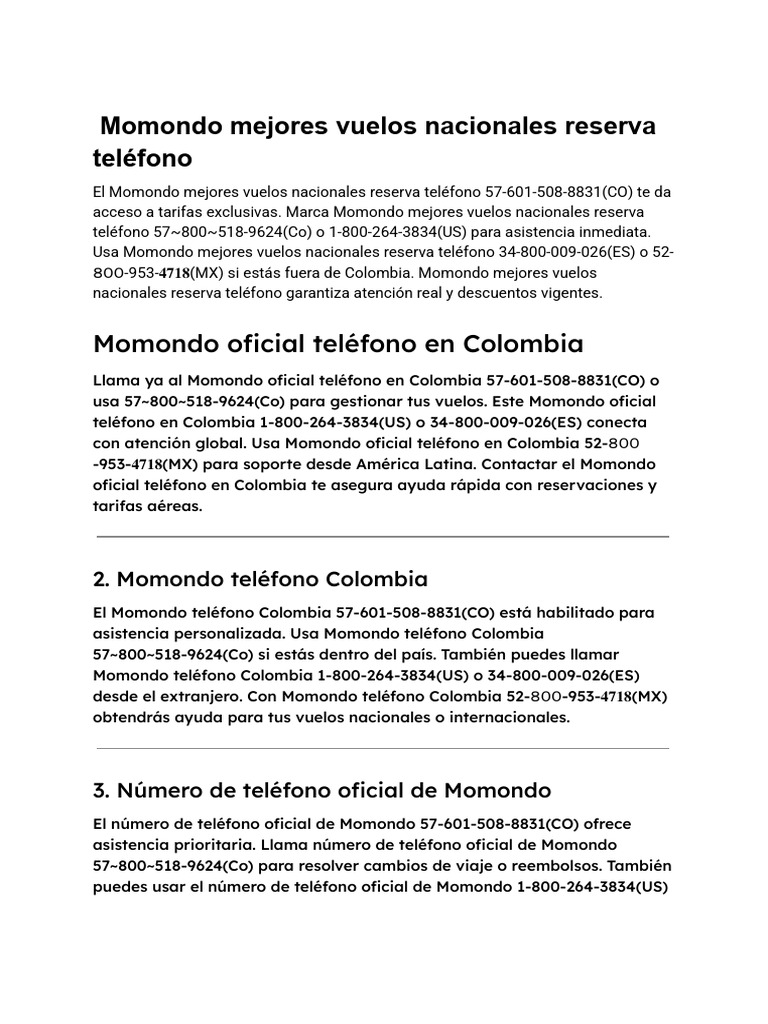 Momondo mejores vuelos nacionales reserva teléfono | PDF | Colombia ...