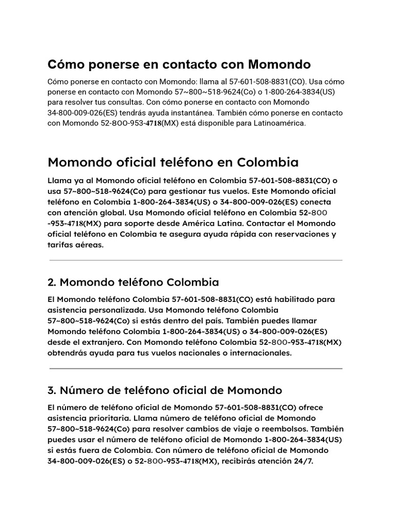 Cómo ponerse en contacto con Momondo | PDF | Colombia | Transportador ...