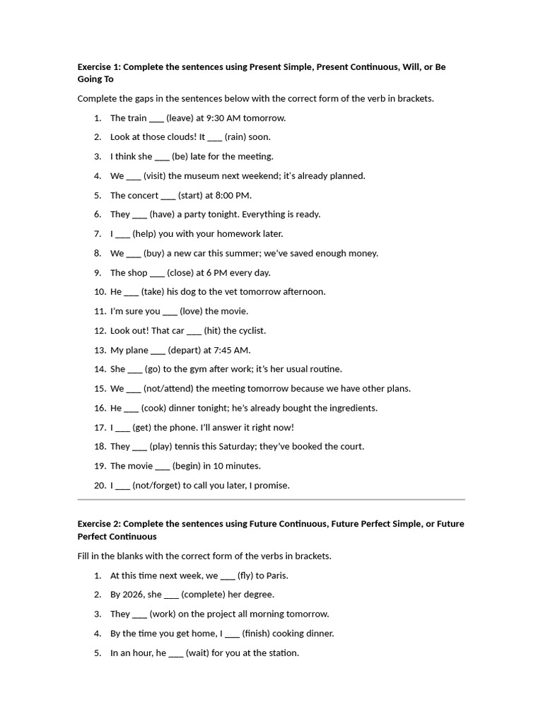 Future Tenses 3a Práctica | PDF