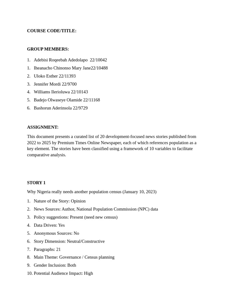 Premium Times Newspaper Analysis Assignment | PDF | Census | Nigeria