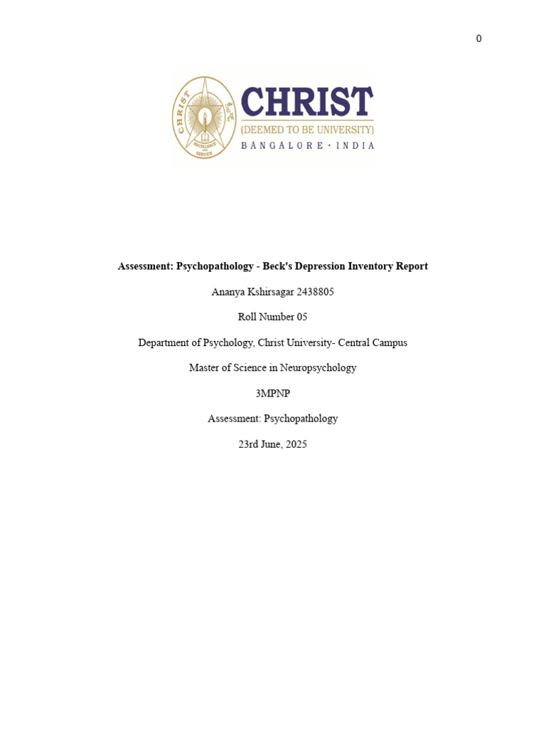 Beck Depression Inventory Assessment Report | PDF | Major Depressive ...