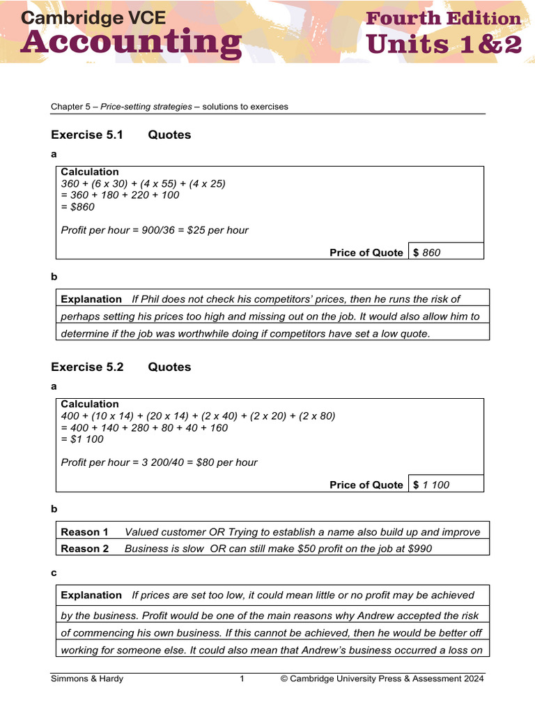 Chapter 5 Workbook Solutions 4ed | PDF | Profit (Economics) | Pricing