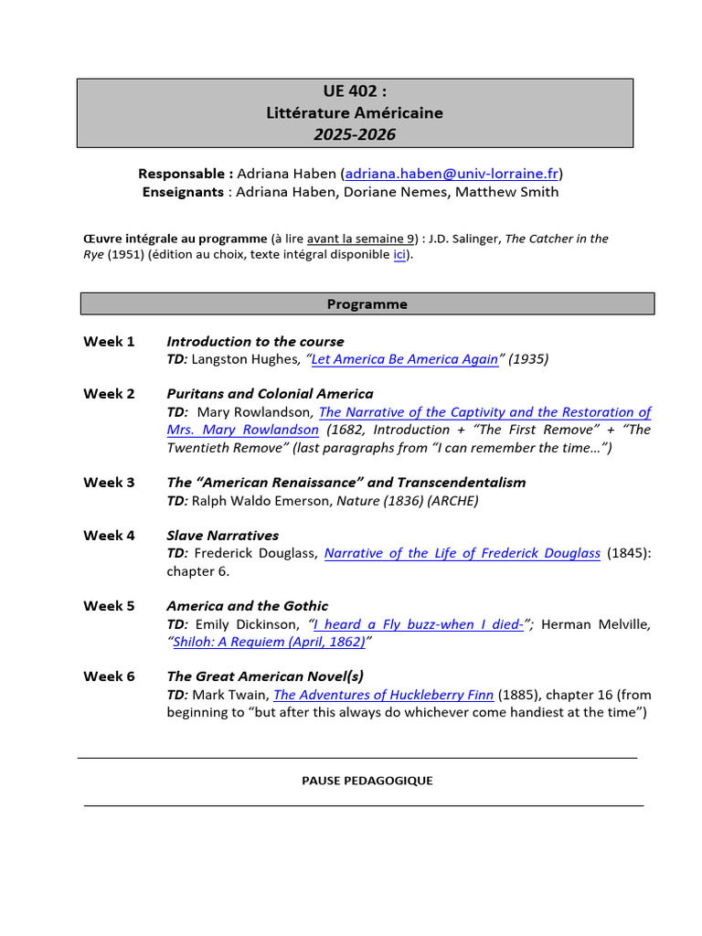 American Literature Course Outline 2025-2026 | PDF | American ...