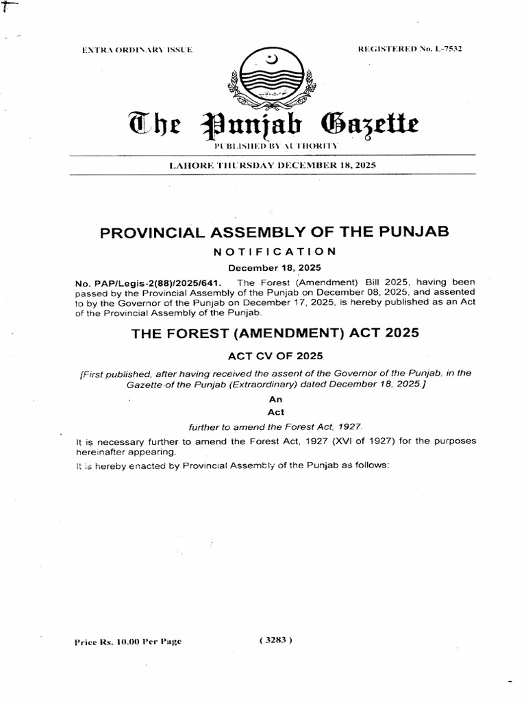 THE FOREST (AMENDMENT) ACT 2025 ACT CV OF 2025 December 18, 2025. | PDF