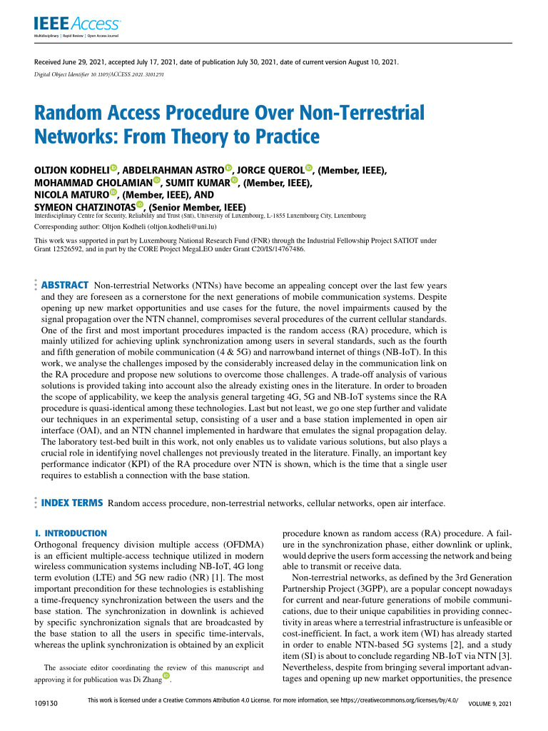 Random Access Procedure Over Non-Terrestrial Networks From Theory to ...