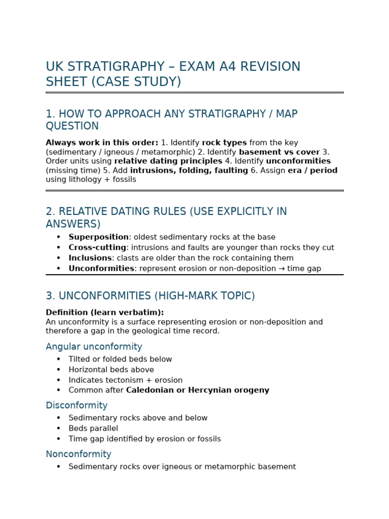 Uk Stratigraphy Case Study – A4 Exam Sheet | PDF | Sedimentary Rock | Rock (Geology)