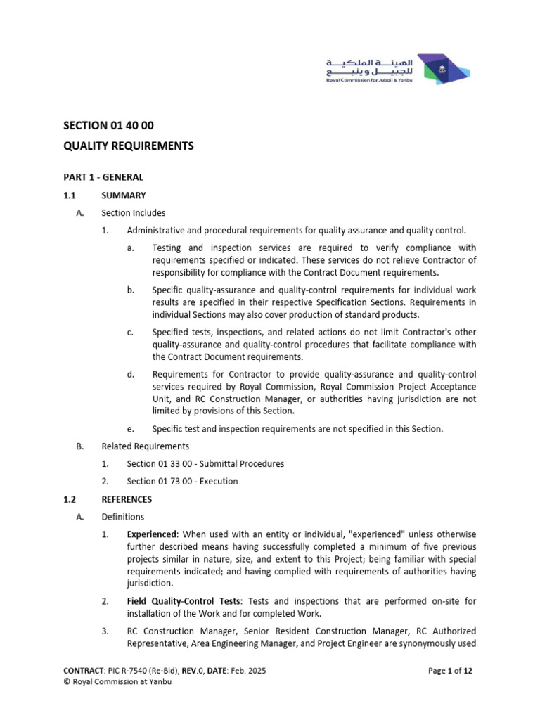 Quality Assurance & Control Requirements | PDF | Specification ...