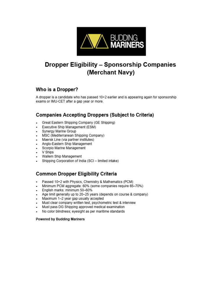 Dropper Eligibility | PDF