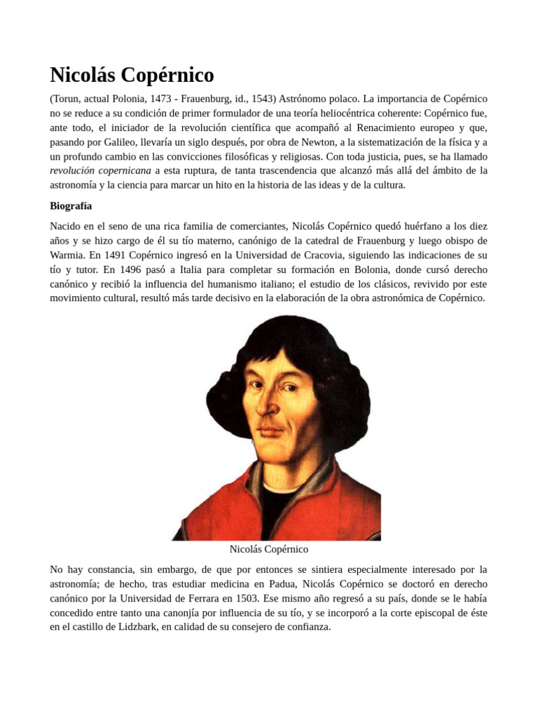 Nicolás Copérnico | PDF | Nicolás Copérnico | Heliocentrismo