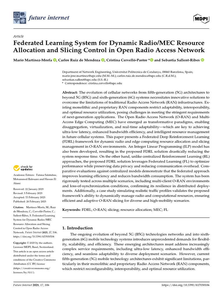 Federated Learning for O-RAN Resource Management | PDF | Orthogonal ...