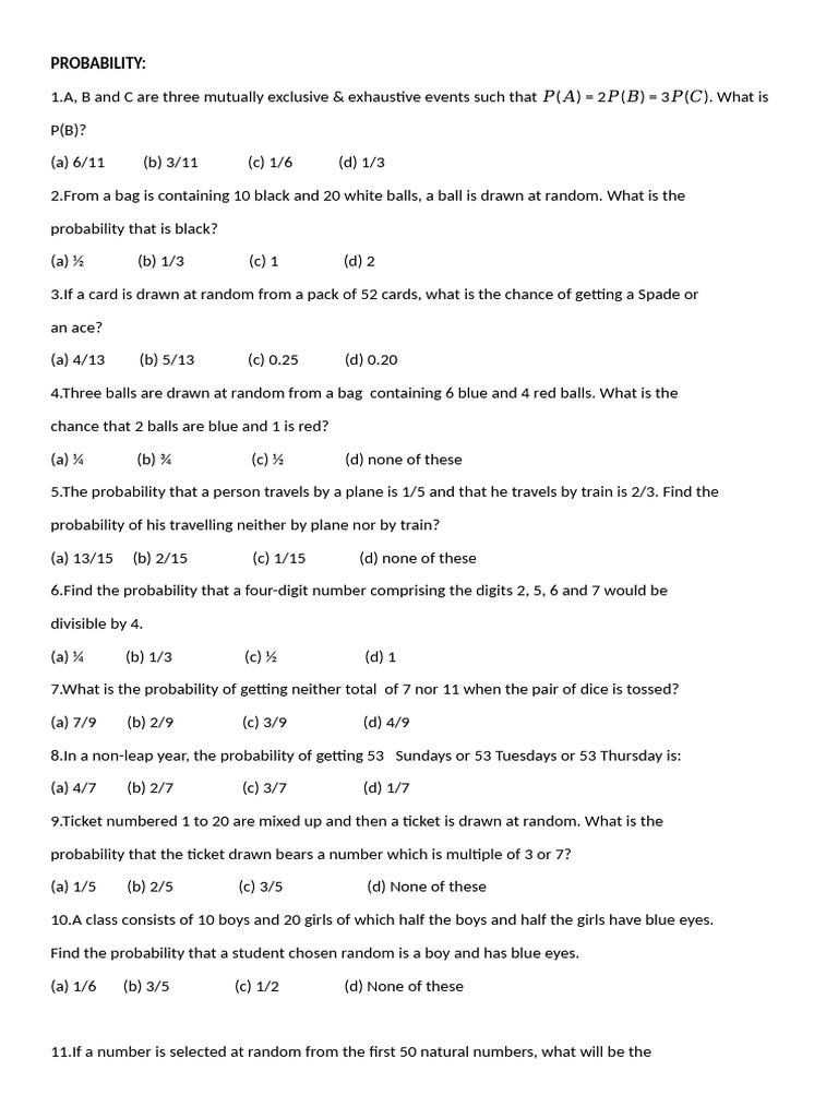 Probability Extra Questions | PDF | Odds | Probability