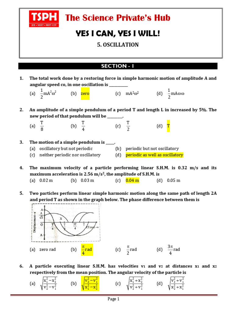Simple Harmonic Motion Concepts and Questions | PDF | Oscillation ...