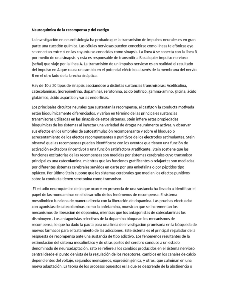 Neuroquímica de la Recompensa y Castigo | PDF | Dopamina | Sinapsis