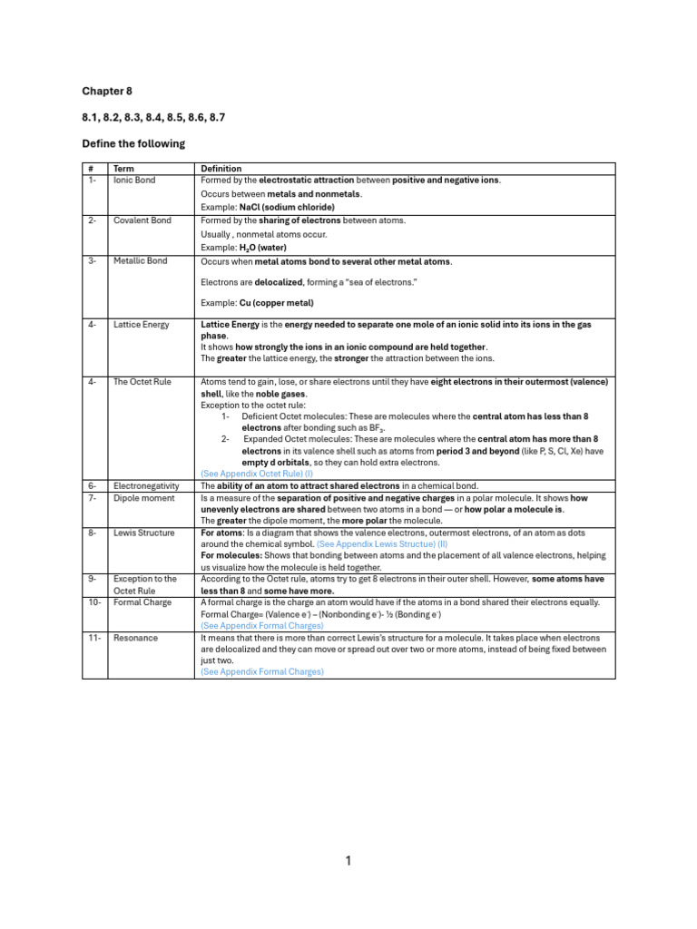 Chapter 8 Revision | PDF | Chemical Polarity | Chemical Bond