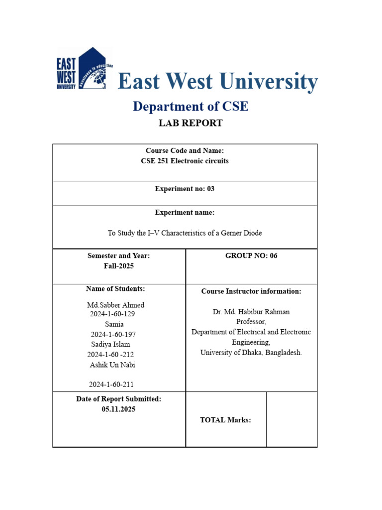 Cse 251 Lab Report 03 | PDF | Diode | P–N Junction