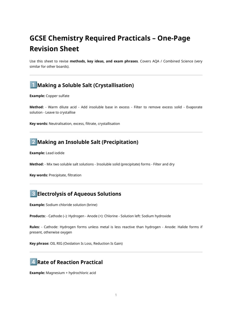 GCSE Chemistry Practical Revision Guide | PDF | Solubility | Magnesium