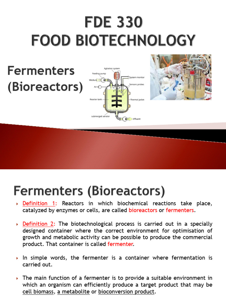 Week 14 Fermenters Bioreactors | PDF | Fermentation | Chemistry