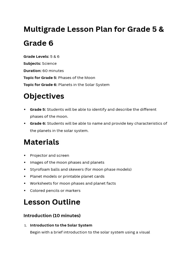 Multigrade Lesson Plan for Grade 5 & Grade 6 | PDF | Planets | Neptune