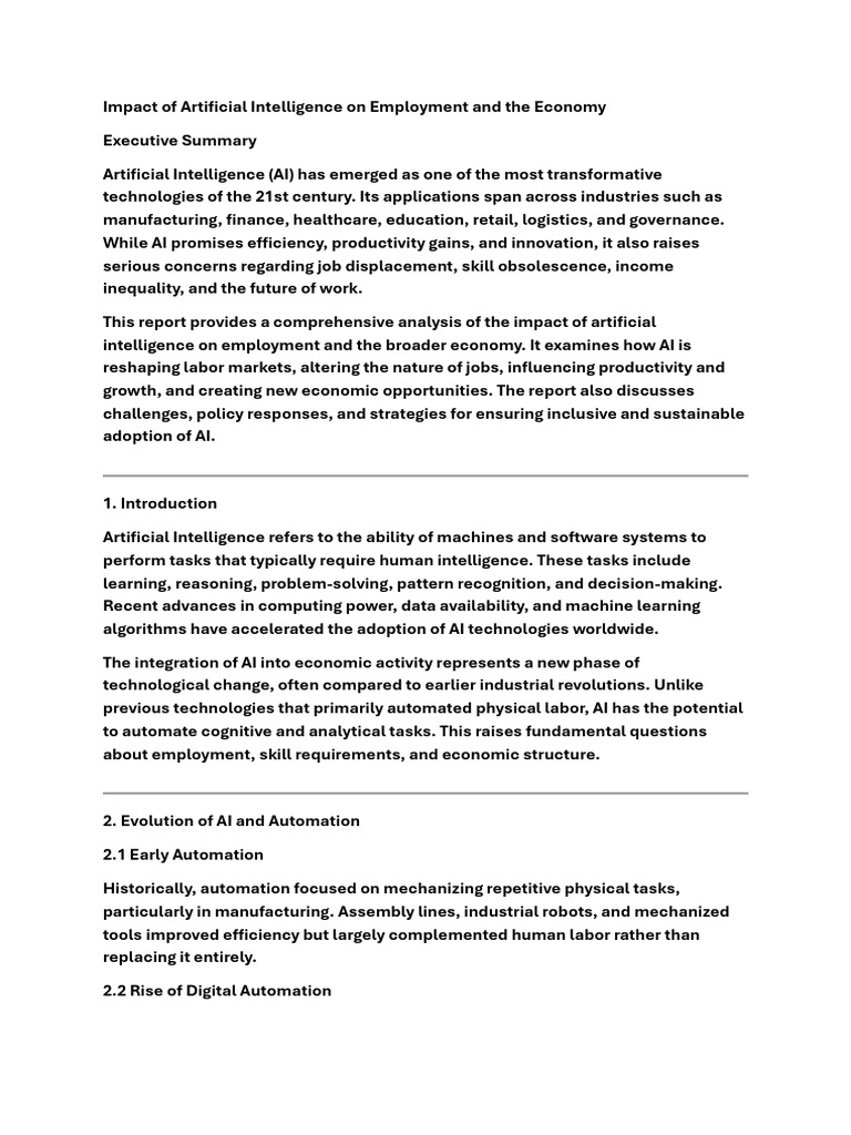 Impact of Artificial Intelligence on Employment and the Economy | PDF ...