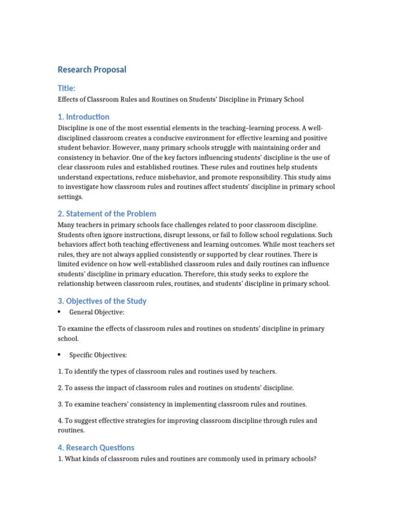 Research Proposal Classroom Rules and Routines | PDF | Teachers | Classroom