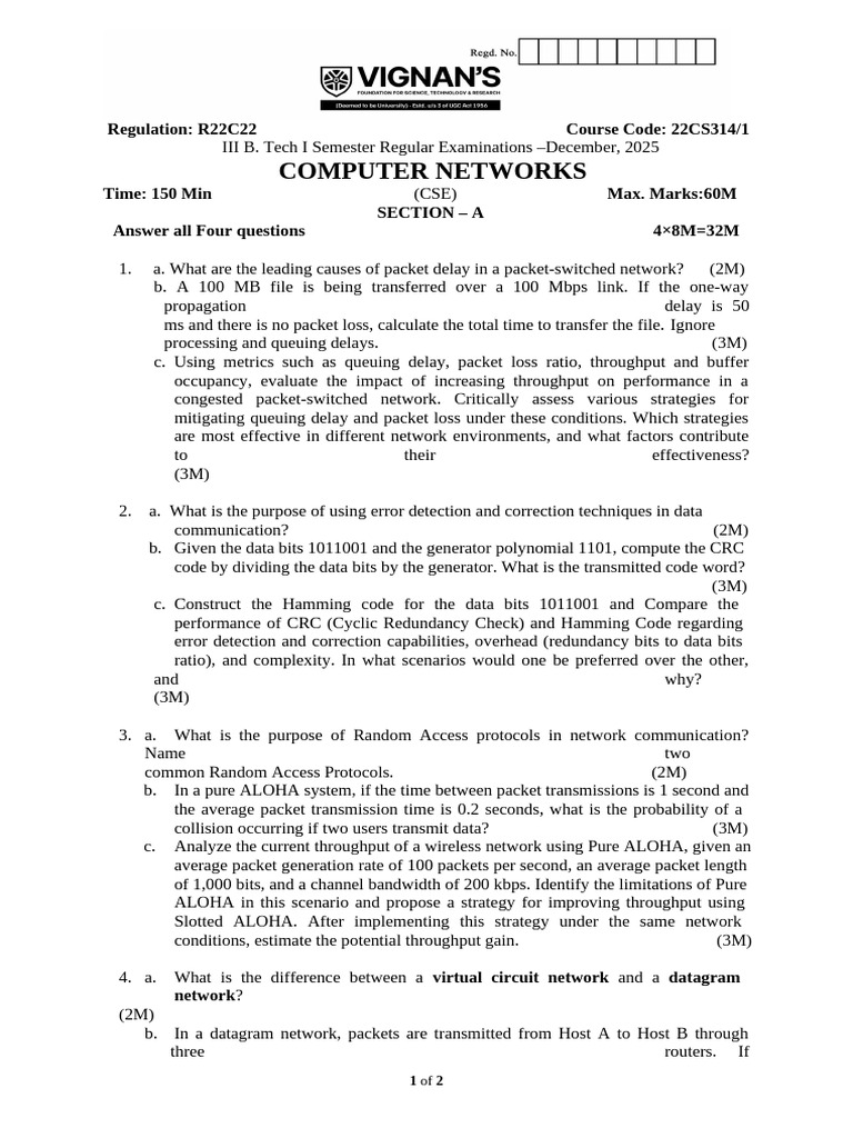 Computer Networks Exam Questions 2025 | PDF | Computer Network ...