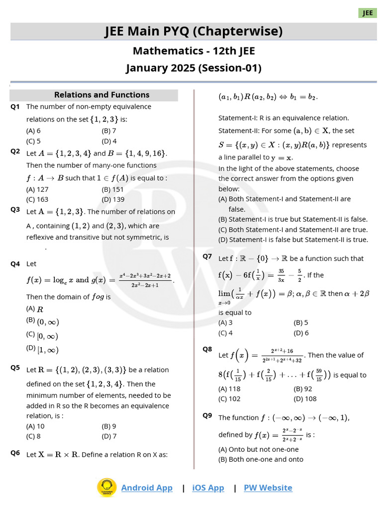 Mathematics_JEE Main PYQ (Chapterwise)_Question_12th Class | PDF ...