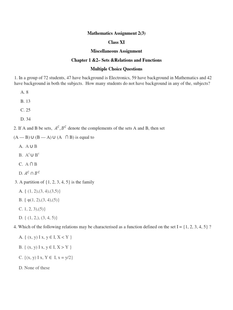 XI Chapter1and2 Miscellaneous | PDF | Function (Mathematics) | Numbers