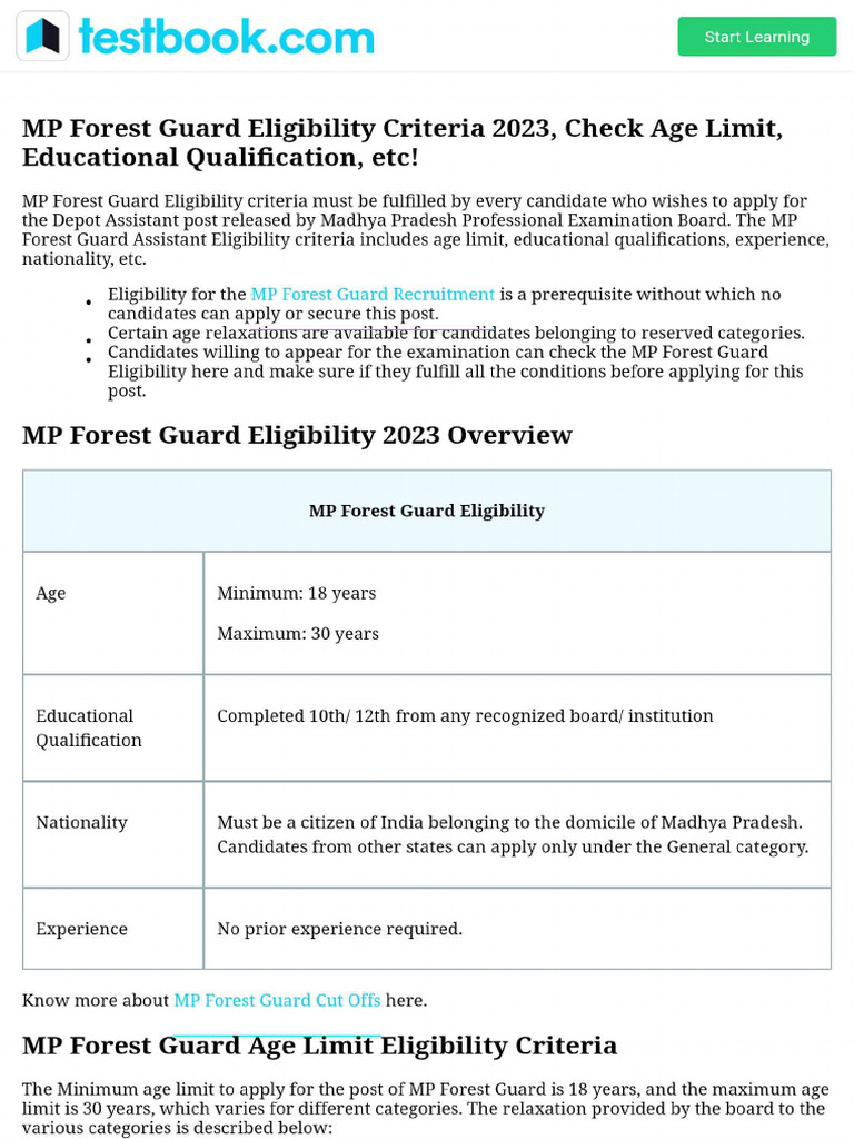 MP Forest Guard Eligibility Criteria 2023, Check Age Limit, Educational ...