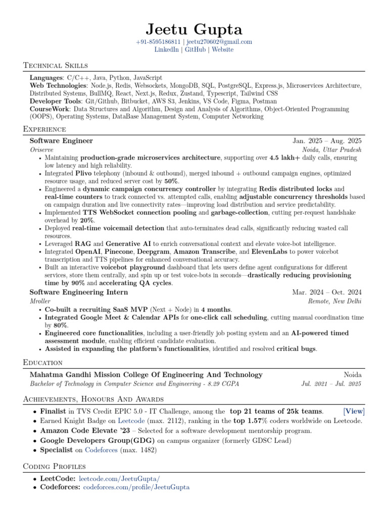 Jeetu-Gupta-SDE-Resume | PDF | Computer Science | Computer Engineering