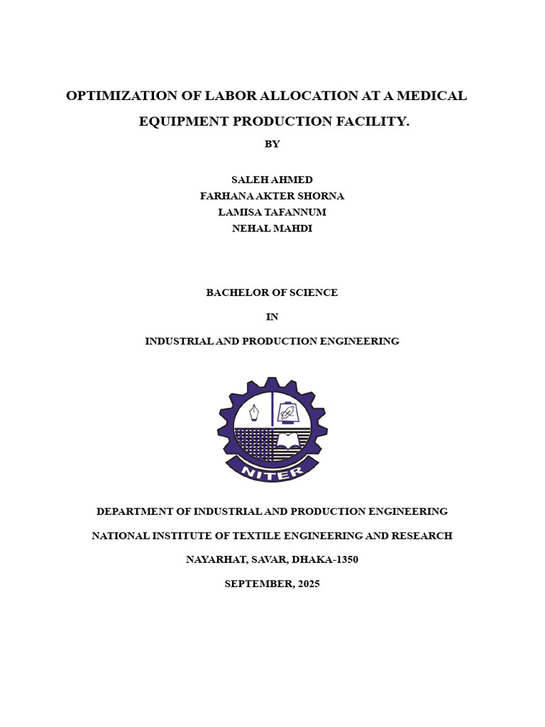 Labor Allocation Optimization in Medical Manufacturing | PDF | Labour ...