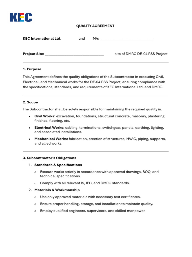 Quality Agreement - Final | PDF | Concrete | Civil Engineering