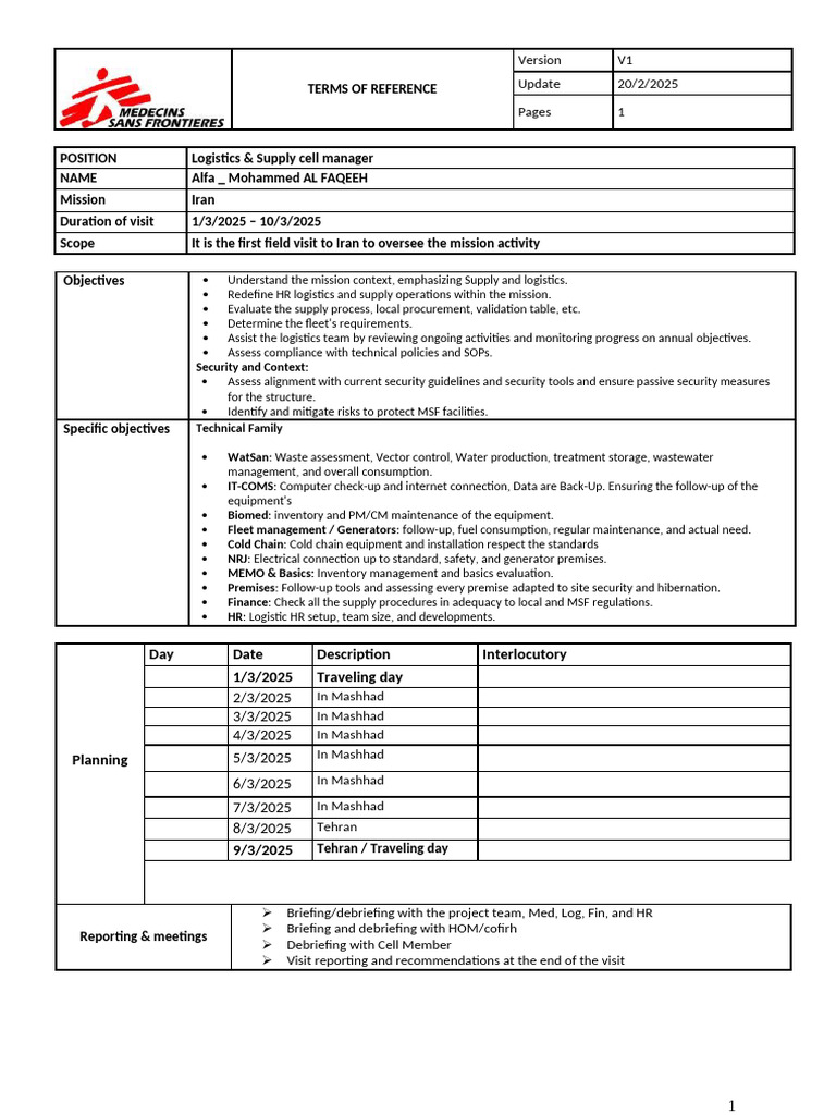 ToR Template | PDF | Logistics | Business